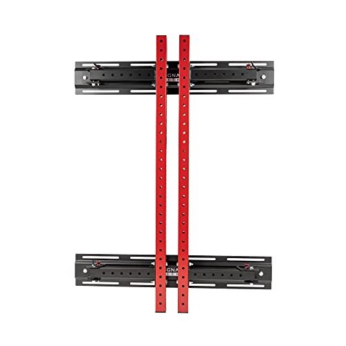 Signature Fitness 3” x 3” Wall Mounted Fold-in Power Cage Squat Rack with Adjustable Pull Up Bar and J Hooks - Space-Saving Home Gym, Red