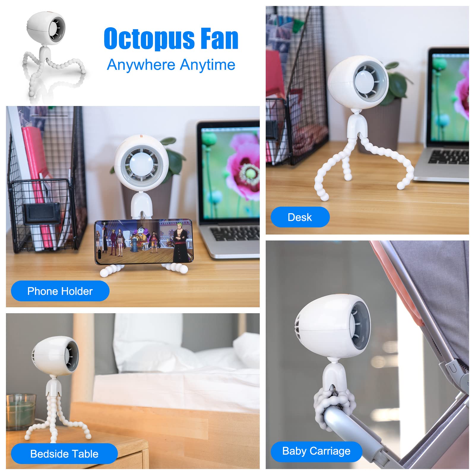 SWTOIPIG Stroller Fan, Portable Bladeless Fan, Mini Handheld Fan with Tripod, Clip on Fan, 3 Speeds Rechargeable Operated Fan for Stroller, Car Seat, Crib, Phone Holder and Desktop