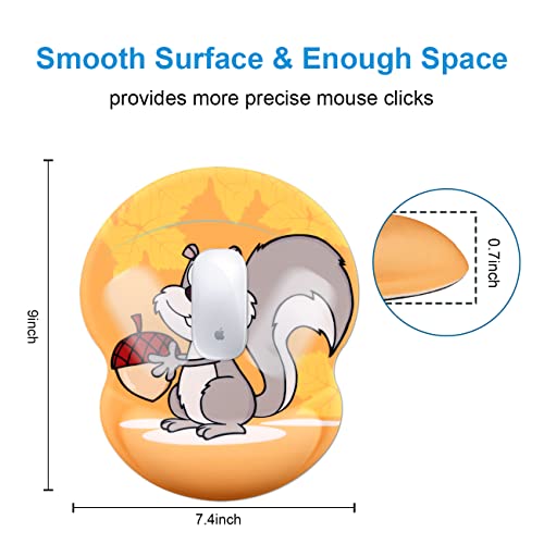 Mini Mouse Pad Wrist Support,Ergonomic Gaming Mouse Pad, Anime Mouse Mat Gel Filled with Non-Slip Base for Office,Home 9 * 7inch (Squirrel)
