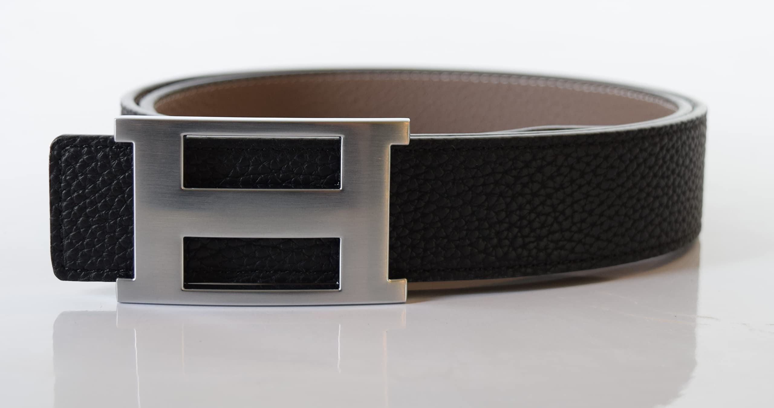 Dinamit Jeans Unisex Genuine Leather Casual Dress Belt with Buckle and Reversible Strap (Available in 2 Sizes) (Crash-Silver, Adjustable from 28" to 35" Waist)