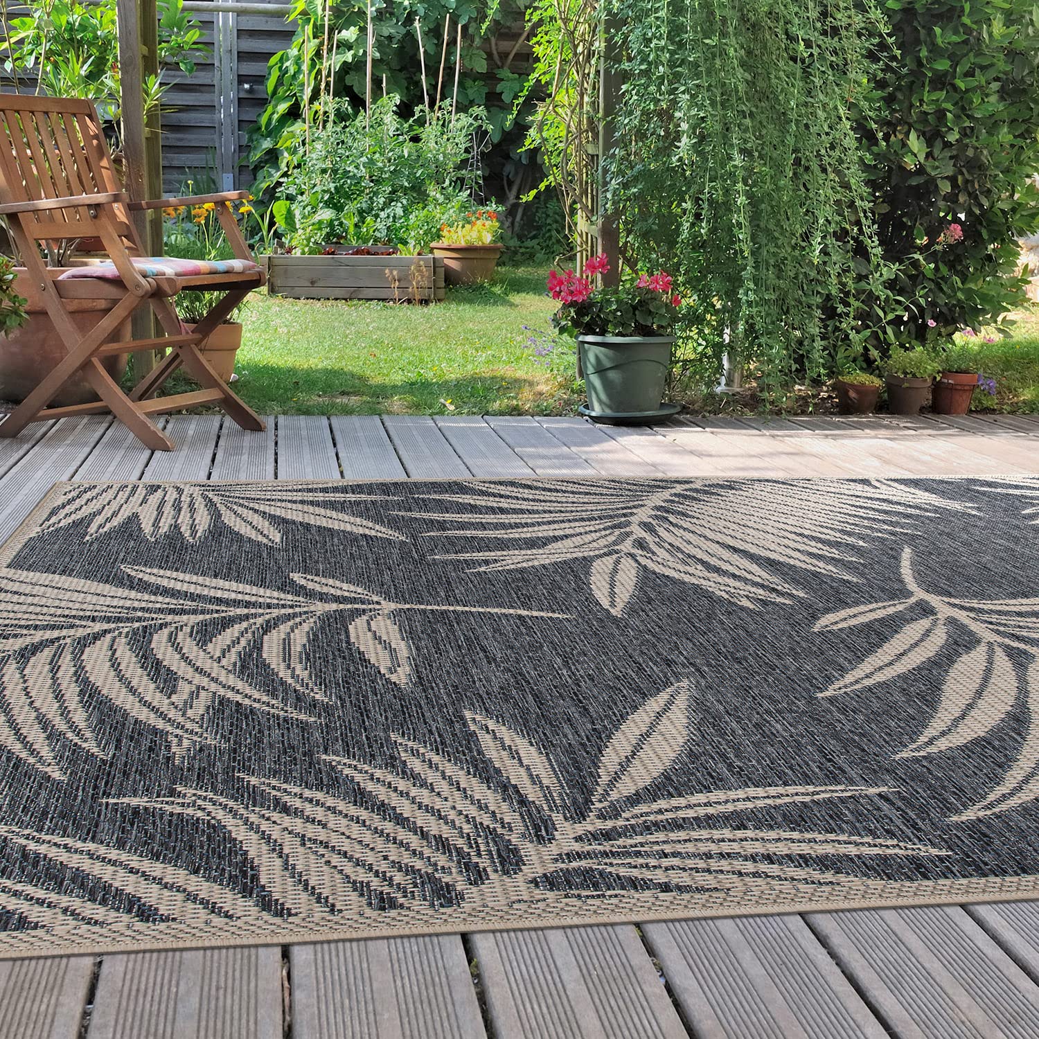 Rugshop Leaf Design for Patio Rugs,Deck Rugs,Balcony Rugs Indoor/Outdoor Area Rug 7'10" x 10' Blue