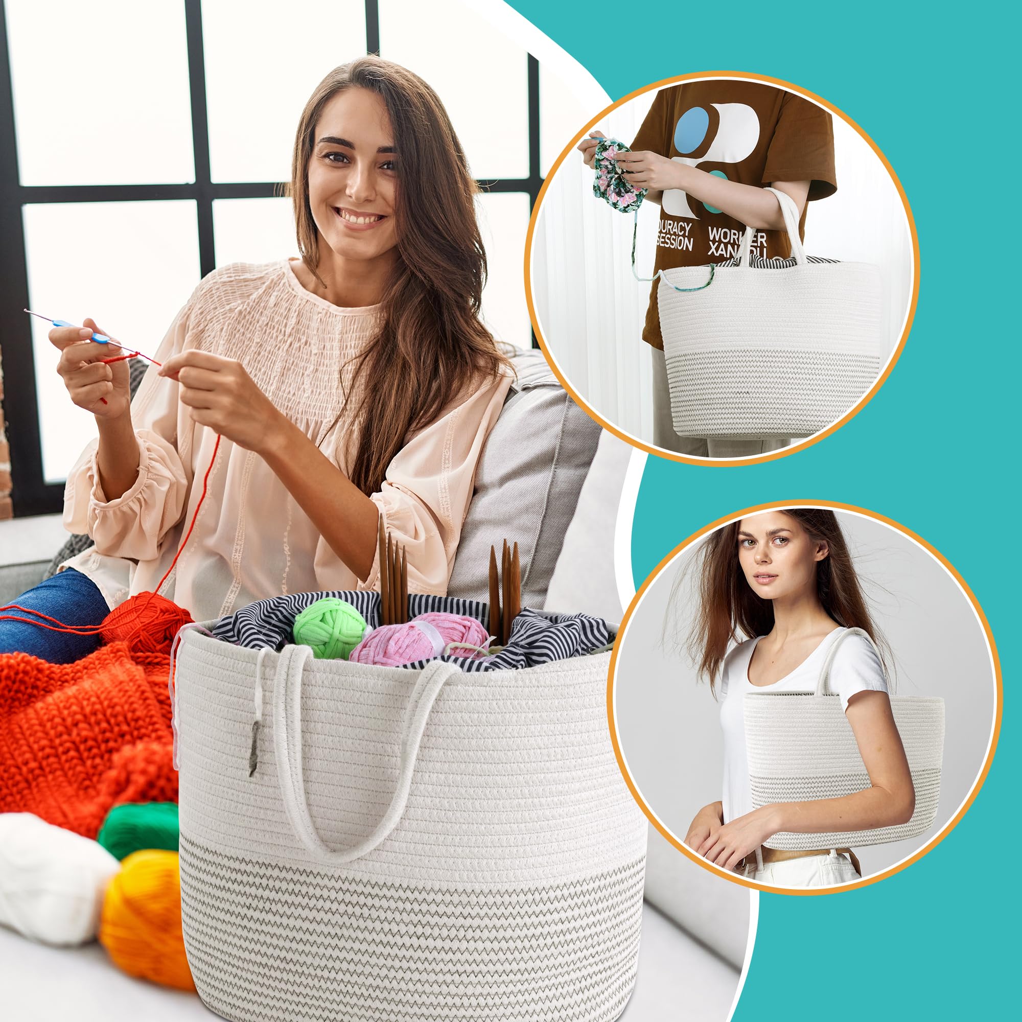 MABOZOO Crochet Bag Organizer,Large Capacity Yarn Storage Bag for Carrying Crochet Accessories,Holding Yarn,Portable Travel Knitting Bag for Crochet Lovers(15.7 * 10.6)
