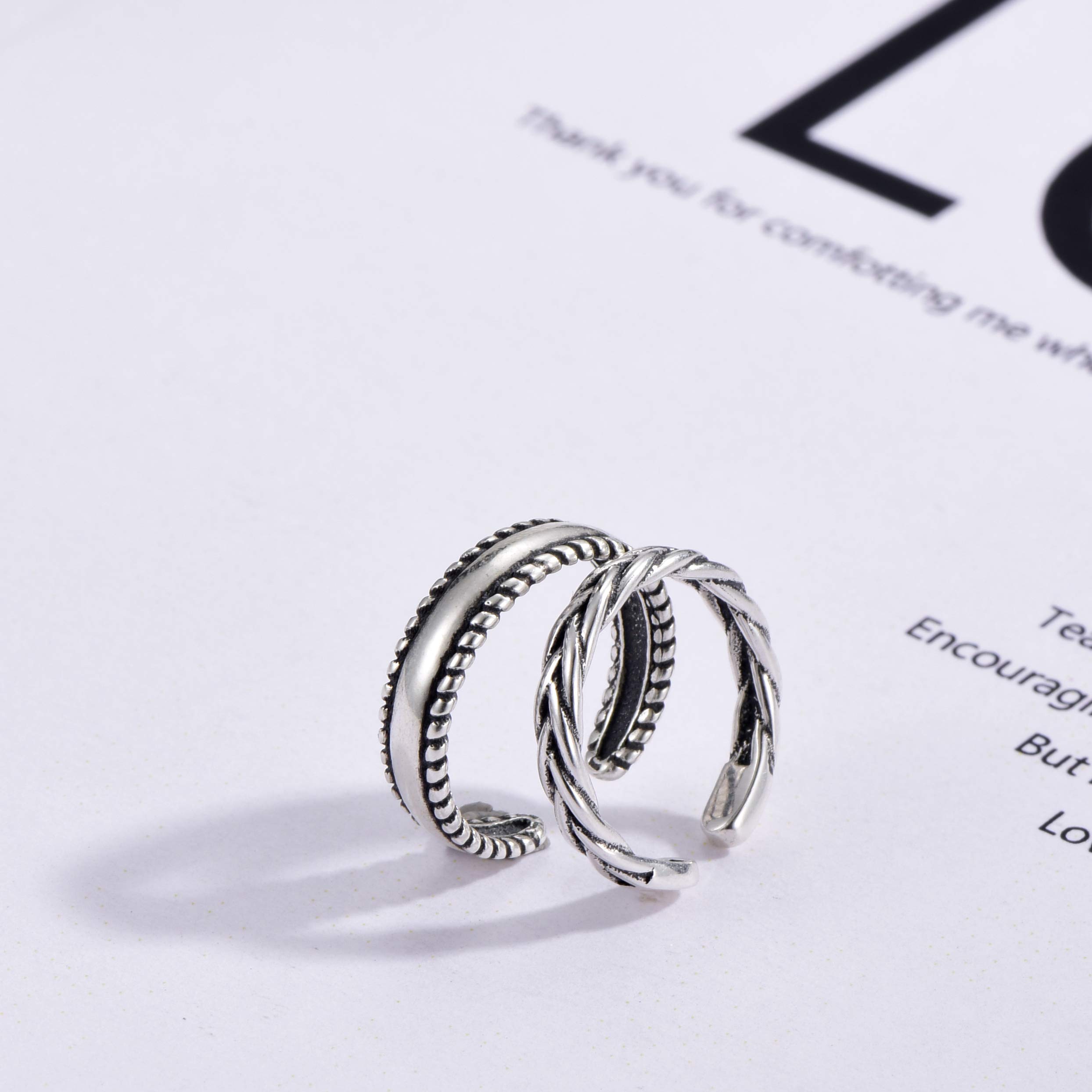 Elitven 2PCS Sterling Silver Open Adjustable Toe Rings Vintage Braid Rings for Women Girls (Braided Style)