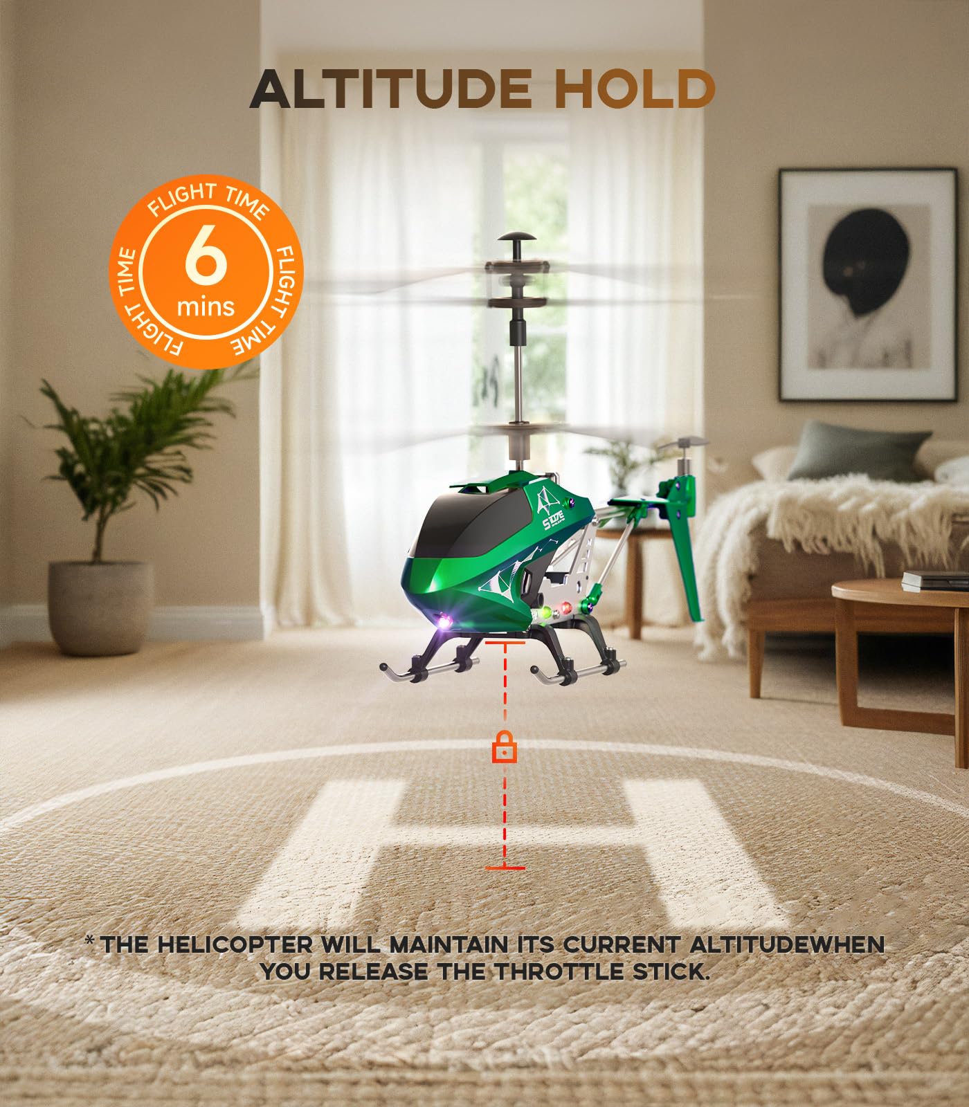SYMA Remote Control Helicopter, S107H-E Aircraft with Altitude Hold, One Key take Off/Landing, 3.5 Channel, Gyro Stabilizer, High &Low Speed, LED Light Indoor to Fly for Kid Beginner(Green)