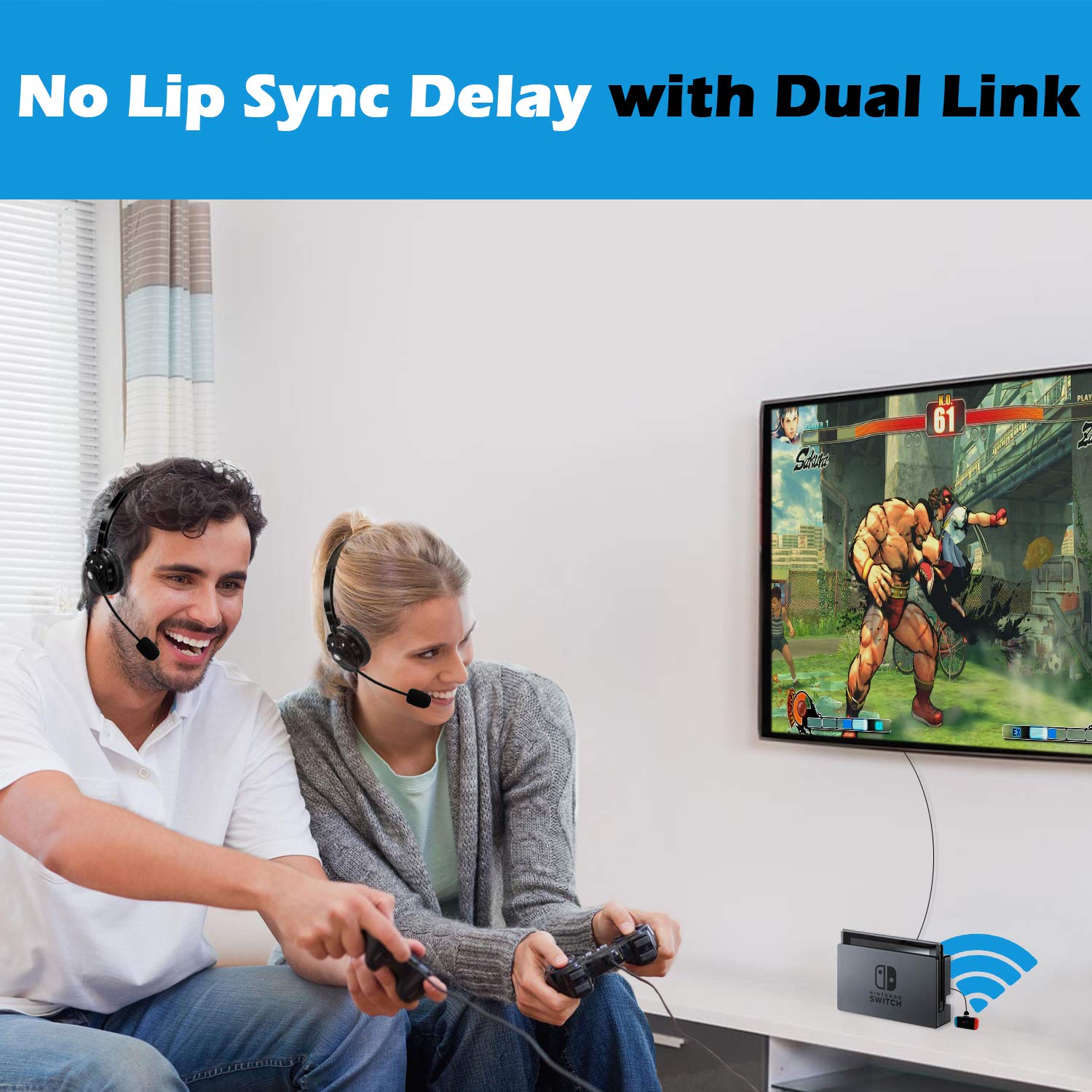 Friencity Wireless Gaming Headset w/Bluetooth Audio Transmitter Adapter set for Nintendo Switch, PC, PS4, PS5, Built-in mic, Support in-Game Voice Chat, Low Latency, Dual Headphones