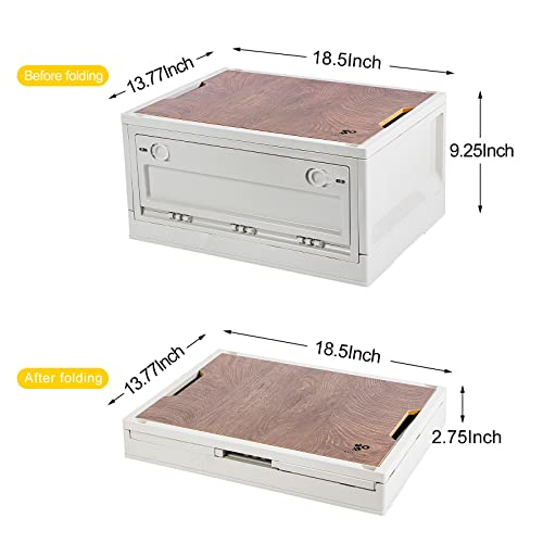 KATEI STORY Collapsible Storage Bin With Wood Lids folding storage box for camping,car storage, home sorting.(Side Opening 42L)
