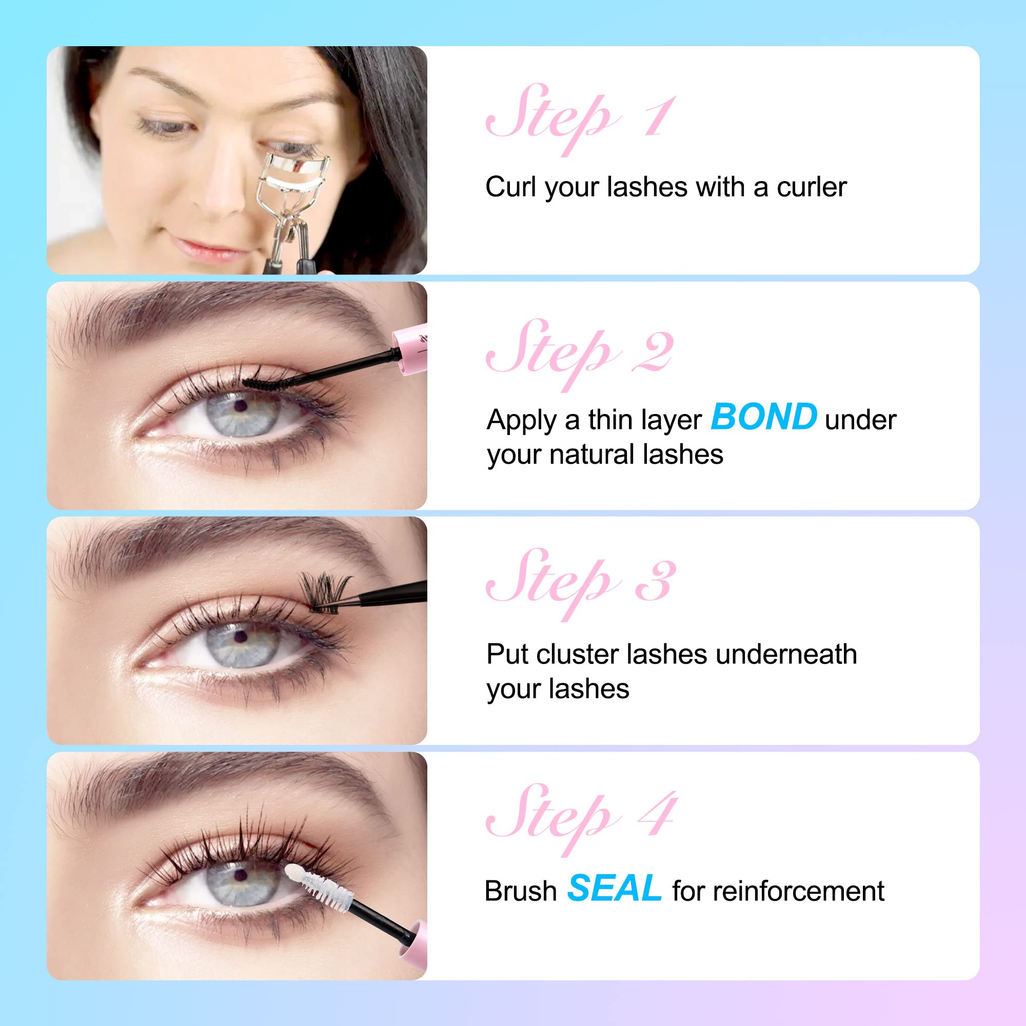 JIMIRE Lashes Glue Adhesive Bond& Seal for DIY Cluster Individuals False Eyelashes Strong Hold Waterproof Lash Glue for 72 Hours Latex-free Long Lasting for Sensitive Eyes