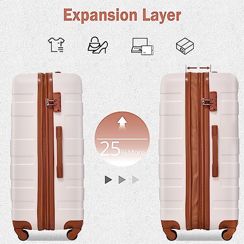 Merax 3 Piece Expandable ABS Hardshell Luggage Sets Spinner Wheel Suitcase TSA Lock Suit Case, Pink/Brown, 20/24/28 Inch