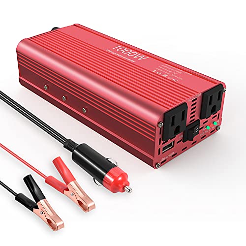 Duokon Inverter Adapter Power Converter, 1000W /2000W Inverter 12V DC to 110V AC Car Converter with 2 AC Out