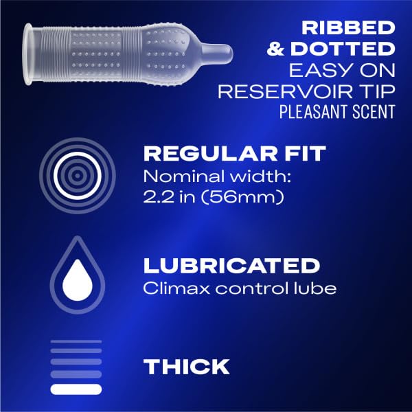 Durex Performax Intense Condoms, Ultra Fine, Ribbed, Dotted with Delay Lubricant Natural Rubber Latex Condoms for Men, FSA & HSA Eligible, 3 Count (Pack of 3)