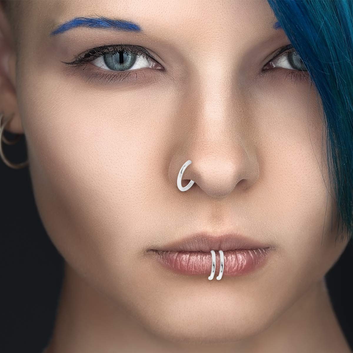CrazyPiercing 8 pcs of Surgical Steel Clip on Non-pierced Hoops Fake Nose Lip Ear Rings Piercing (Silver color)