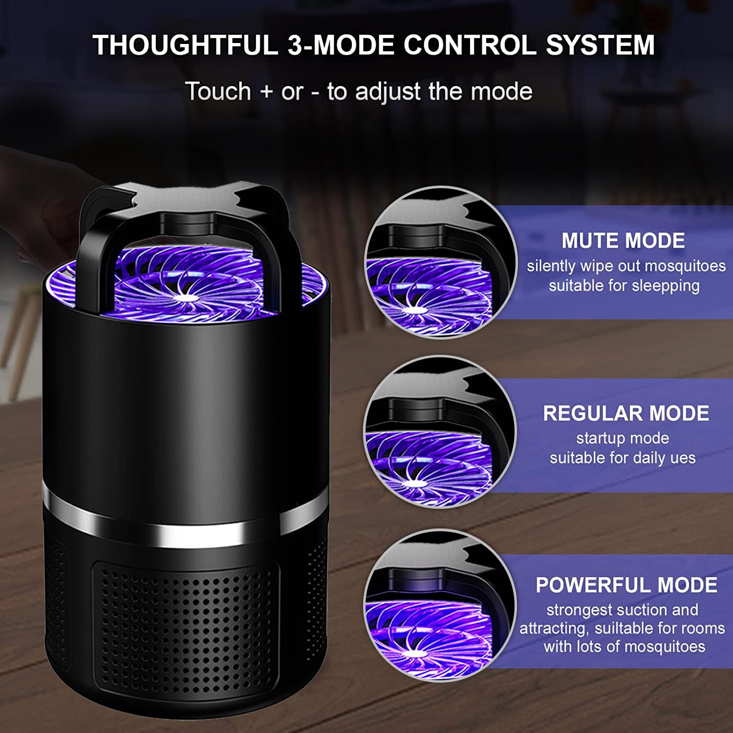 Indoor Insect Trap, Bug Zapper Indoor, Catcher & Killer for Mosquitos, Gnats, Moths, Fruit Flies, Fruit Fly Traps for Home - Fly Traps Indoor with Suction 02, Black