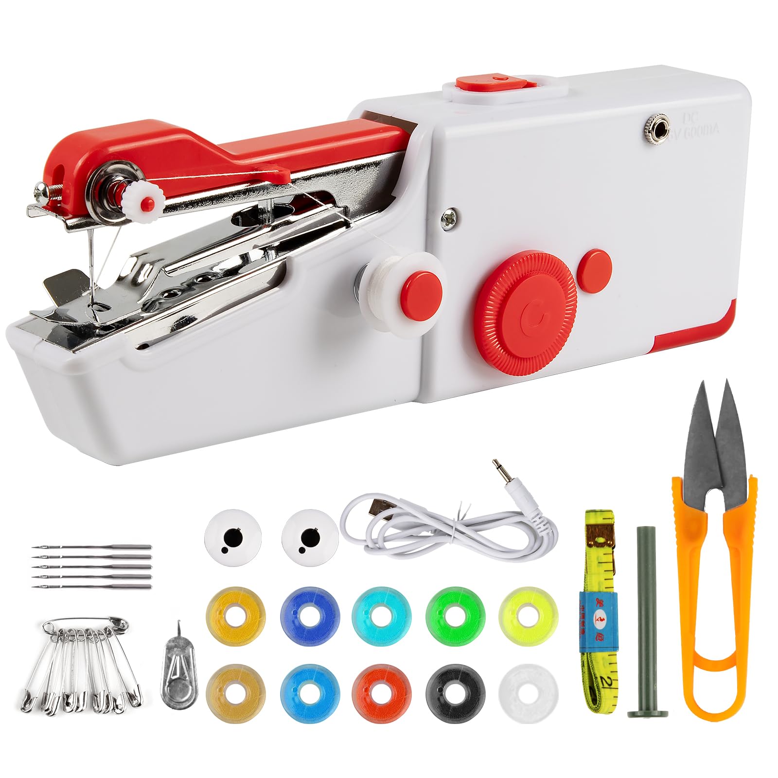 Handheld Sewing Machine, Mini Sewing Machine for Quick Stitching, Electric Portable Sewing Machine for Beginners, Hand held Sewing Device for DIY, Fabrics, Clothes, Home and Travel, White