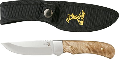 Elk Ridge - Outdoors Fixed Blade Hunting Knife - 8 in Overall - Mirror Polished Blade with Burl Wood Handle, Nylon Sheath - Full Tang Bowie Knife - ER-107