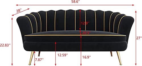 Loveseat Couch, Modern Velvet Sofa Accent Upholstered Settee, 2 Seater Small Loveseat for Small Spaces, Office, Bedroom, Living Room (Black)