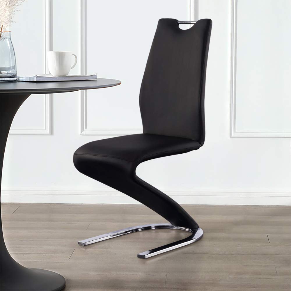 Dining Chairs Set of 2, Modern Simple Kitchen & Dining Room Chairs with Comfortable Ergonomics Back Faux Leather Chair and Carbon Metal Chair Legs