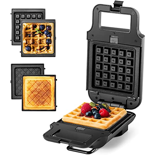 Mini Waffle Maker, Waffle Iron, Non-Stick 2-in-1 Waffle Machine with Removable Plates, Belgian Waffle Maker with Easy to Clean, Black