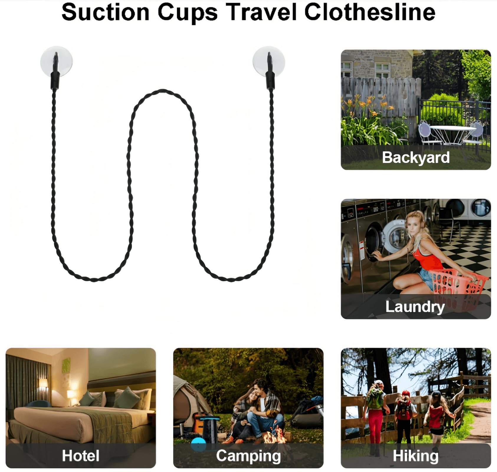 Generic Travel Clothesline - No Clips Needed! Stretchable Outdoor Clothes Line Ropes for Easy Drying-Clothes line Outdoors-Travel Clothesline for Hotel Room-Outdoor clotheslines for Outside (1.5M+3M)