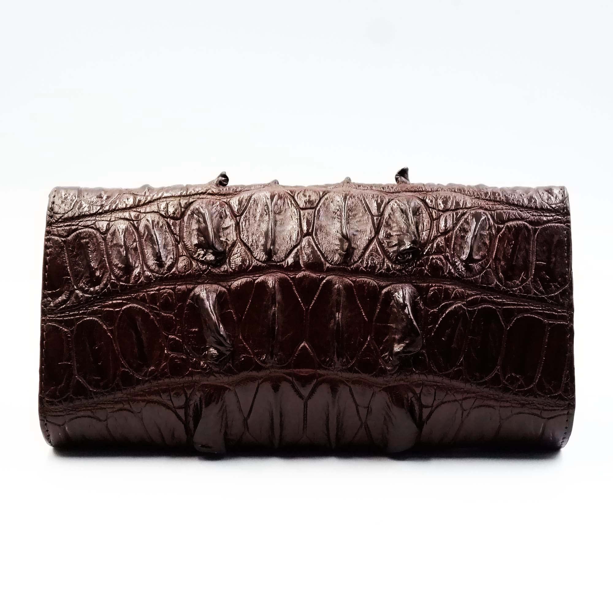 EXSOOTTI New Brown Genuine Crocodile Leather Black Tail Skin Women Tri-Fold Clutch Wallet Purse.