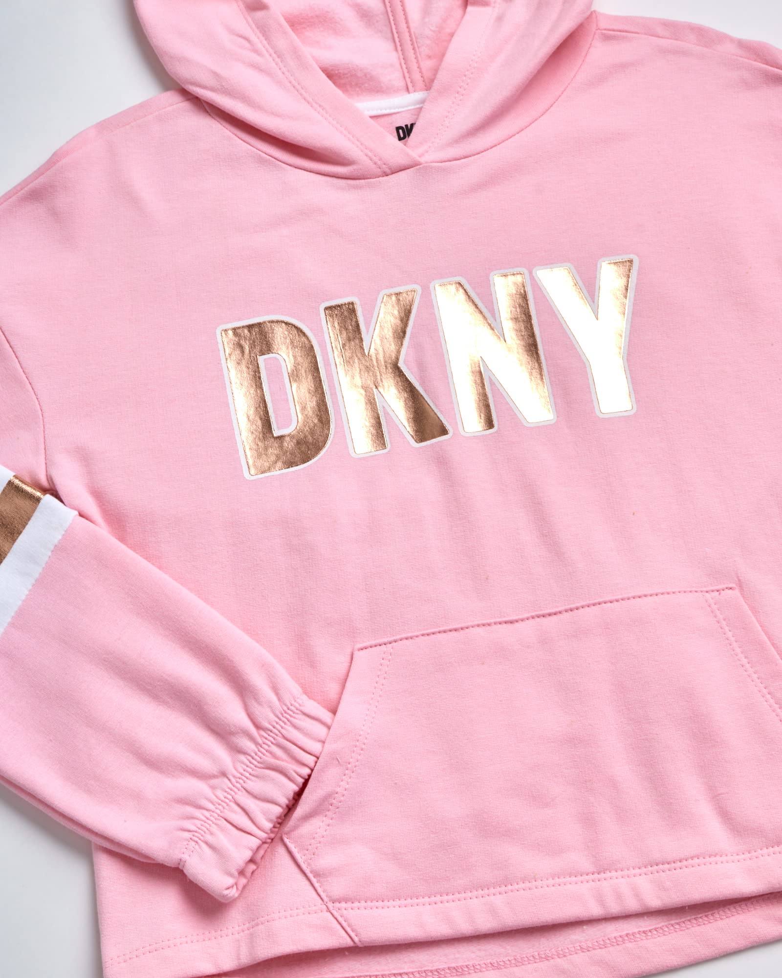 DKNY Girls' Sweatshirt - Lightweight Pullover Fleece Hoodie, Size 7, Dusty Olive