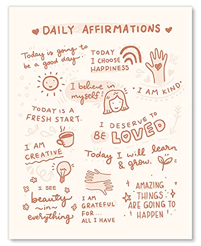 Inspirational Wall Art Affirmations Poster - Original Hand Drawn Artwork - Motivational Positive Self Love Quotes - Decor for Office, Bedroom, Kids Teens Girls Women - 8x10 - Unframed