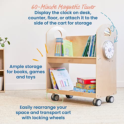 ECR4Kids Mobile Book Cart with Countdown Timer, Classroom Bookshelf, Natural