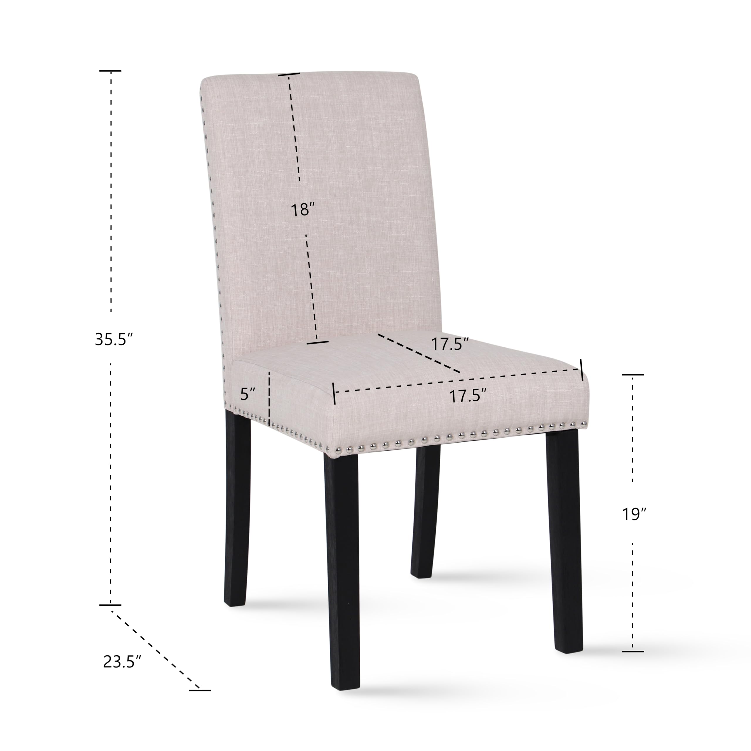 DrInn Dining Chairs, Modern Farmhouse Linen Nail Head Trimmed Upholstered DiningChairs, Set of 2 (Beige)