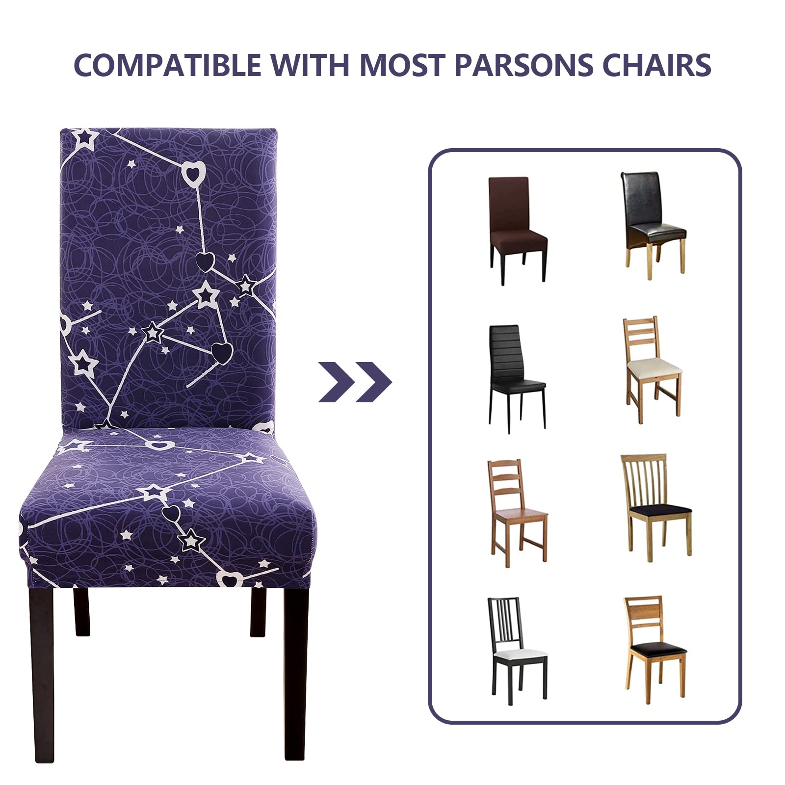 Dining Room Chair Covers, Elastic Removable and Washable Anti-Dust Chair Covers for Dining Room 6 Pack/Home Decoration Dining Chair Cover for Restaurant, Hotel, Universal Size (6, Constellation)
