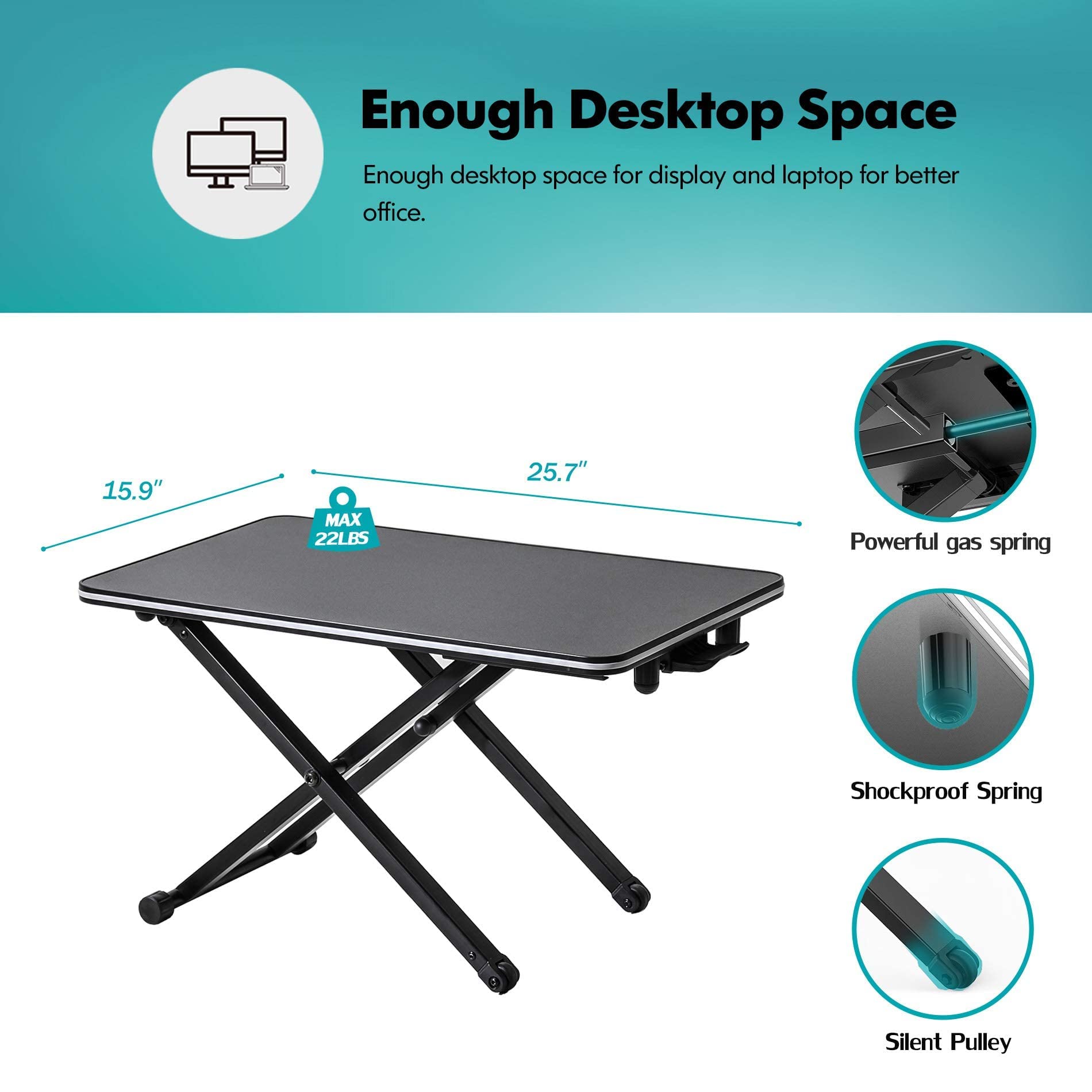 Fenge Standing Desk for Laptop Desktop Sit to Stand Up Desk Conventer for Single Monitor SD255001WB