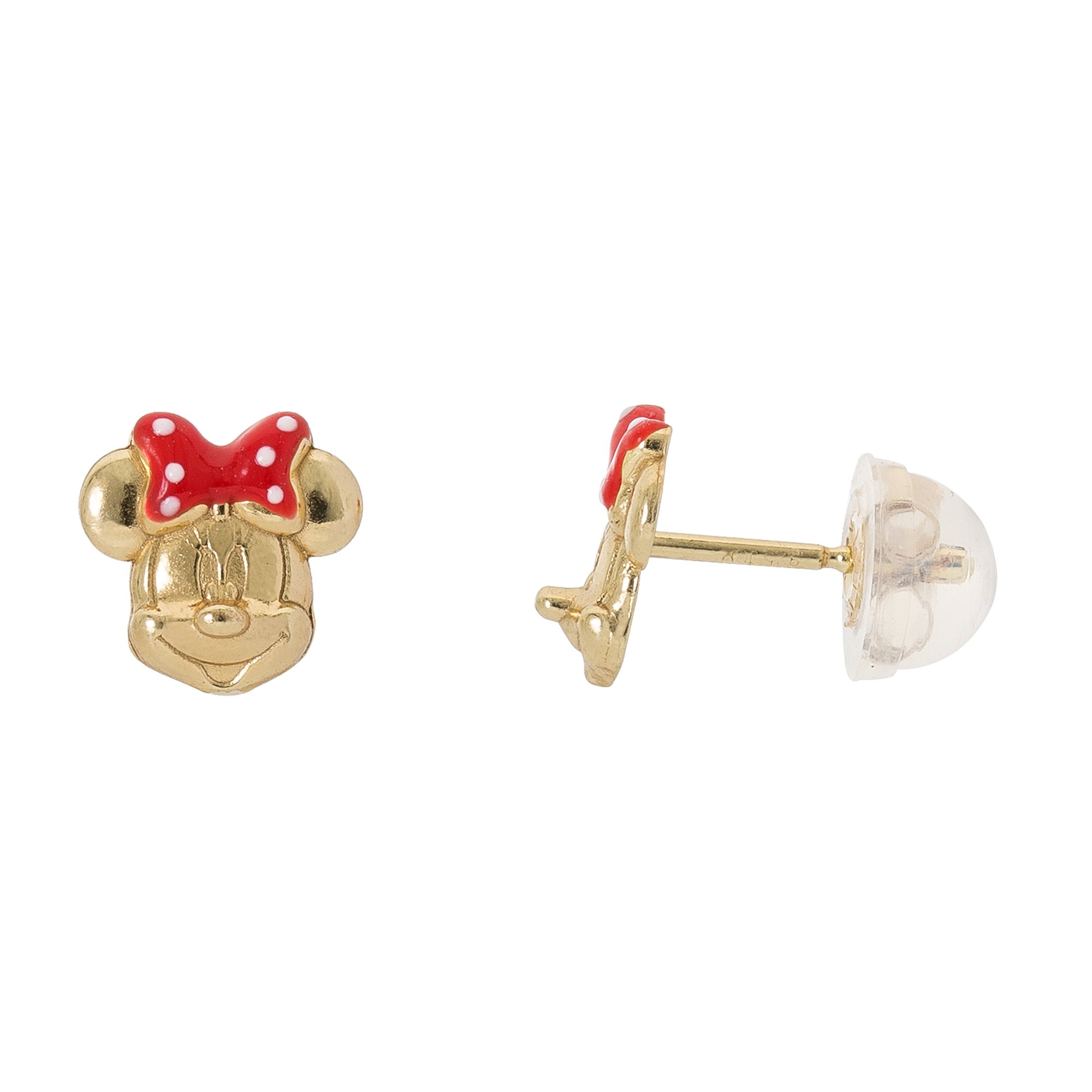 Disney Minnie Mouse 14K Gold Over Sterling Silver Stud Earrings with Red Polka Dot Bow