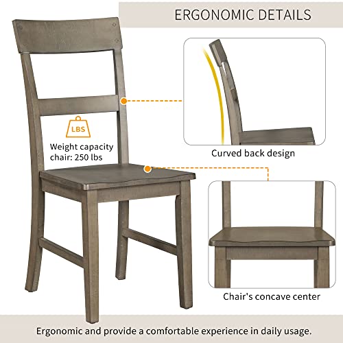 Merax 7-Piece Retro Industrial Style Extendable Dining Table Set with 18β Leaf and Six Wooden Chairs, Gray+Brown