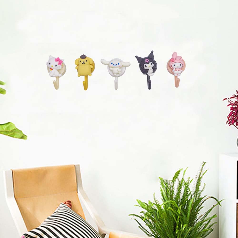 Cute Wall Hooks Self Adhesive Kawai Cartoon Animal,for Hanging,Bathroom Tower Hooks and Kitchen Hallway Sticky,Coat Hooks Robe Hook Wall Mounted(5 PCS)