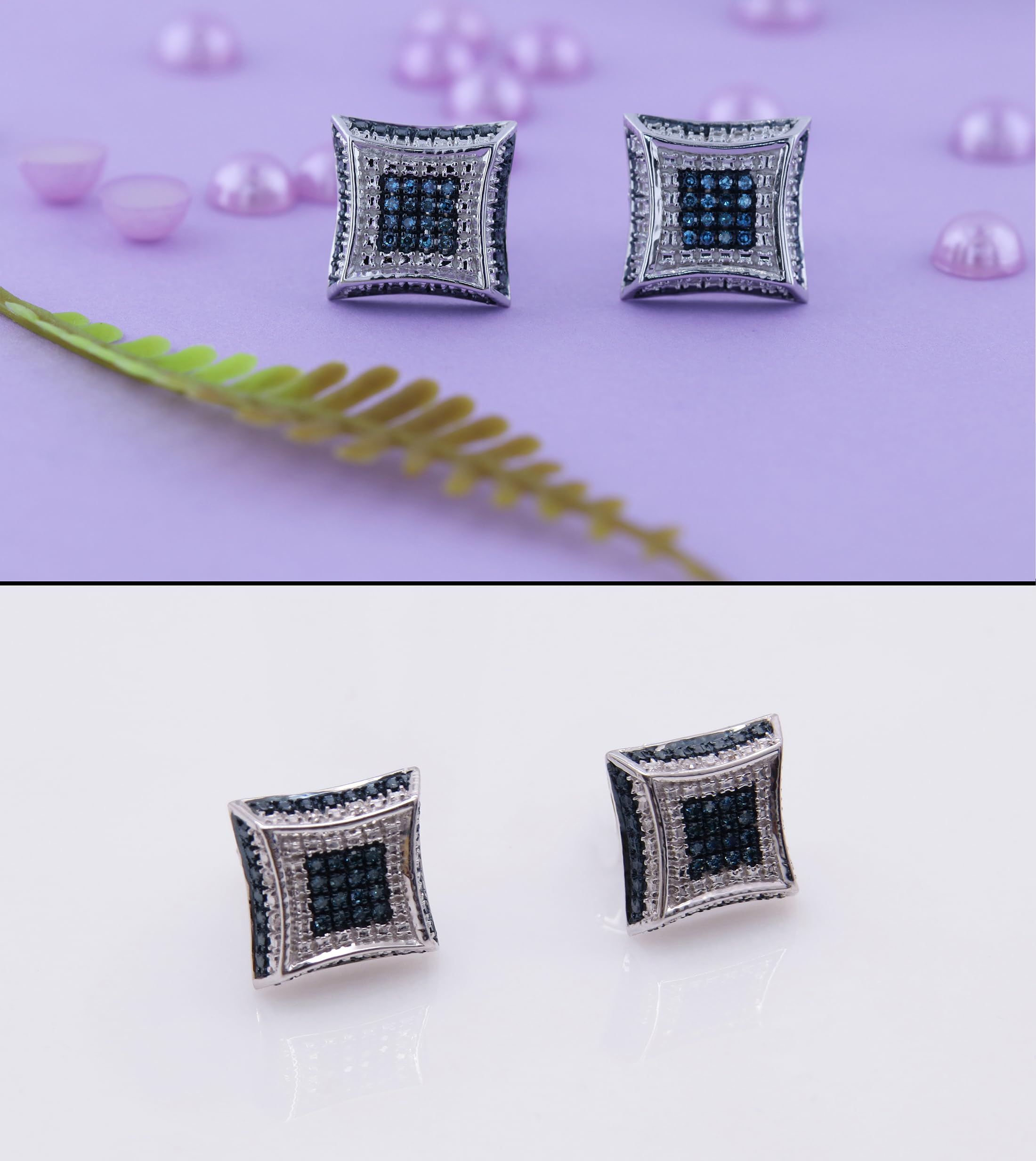Dazzlingrock Collection 0.16 Carat (ctw) Round Blue & White Diamond Kite Shape Unisex Stud Earrings in 925 Sterling Silver in Push Back