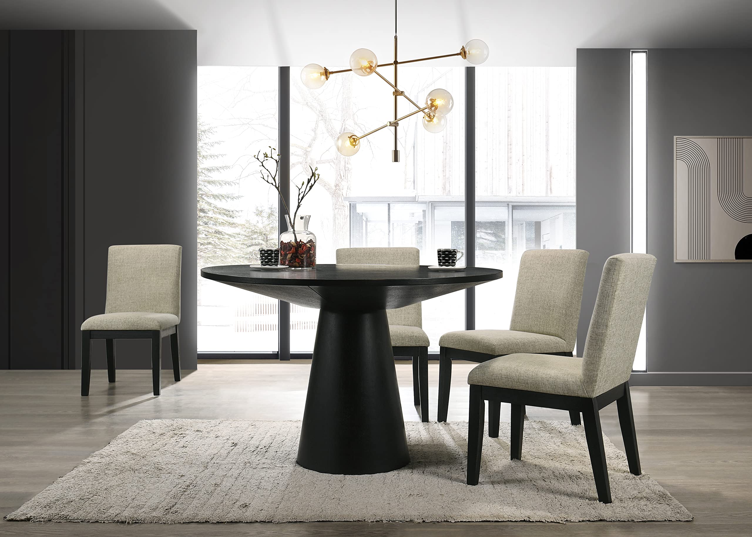 Dining Room Kitchen Table Chairs Set Model 3086 5pc Color Ebony Complete Set 1 Table with 4 Chairs