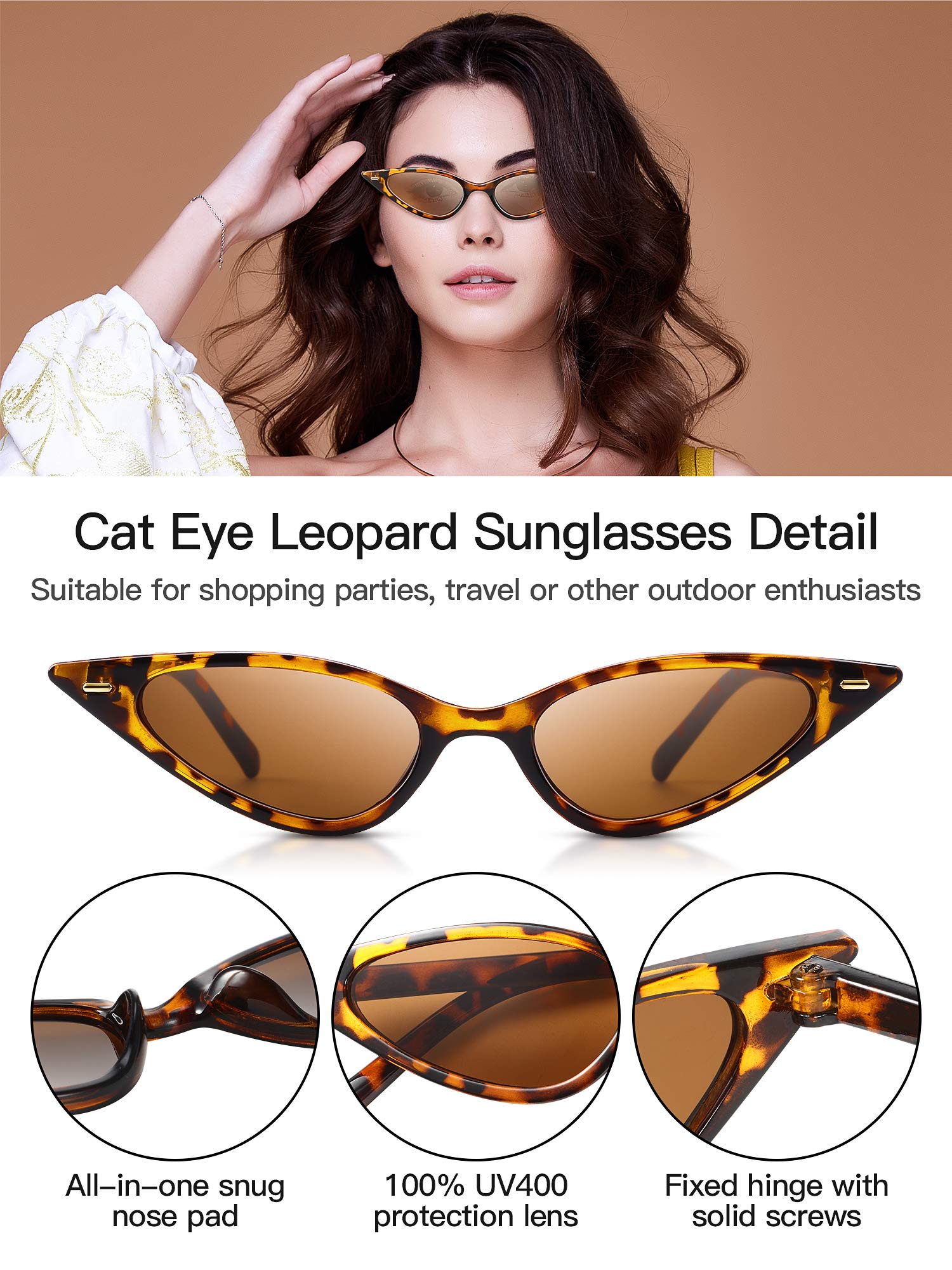 Frienda Vintage Cat Eye Leopard Sunglasses Retro Cat Eye Sunglasses for Women Men Classic Retro Designer Style Leopard (Brown) (Brown)