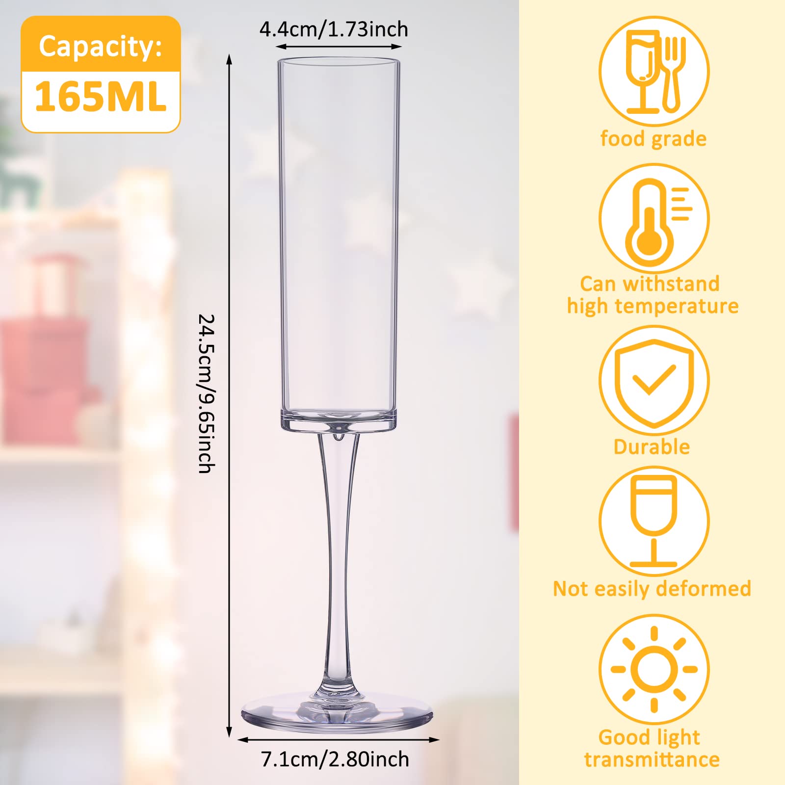 Gerrii 6 oz Acrylic Stemmed Champagne Flutes Unbreakable Plastic Champagne Glasses Reusable Wine Toasting Goblets Crystal Disposable Cocktail Cups for Party, Wedding, Birthday (Clear,18 Pcs)