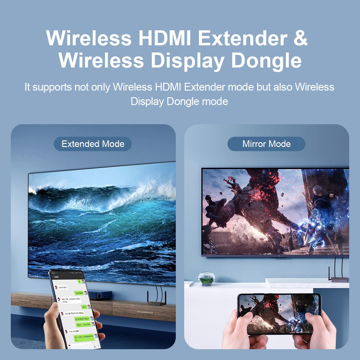 Hagibis Wireless HDMI Transmitter and Receiver, Wireless HDMI Extender Kits & Wireless Display Dongle, Plug and Play HDMI Adapter for TV, Camera, Streaming, Laptops, PC, Media, PS4/5