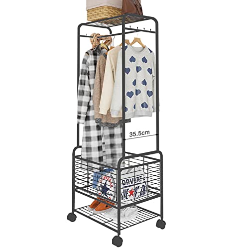 Wire Commercial Rolling Laundry Cart with hanger 2.5 Bushel Wire Laundry Basket with Wheels easy moved garment rack with basket for organize