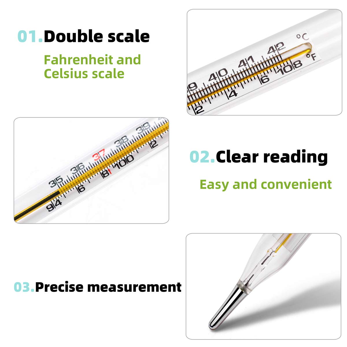 Ruiyx Glass Oral Temperature for Fever Test, Temperature Axillar Temperature 94-108 °F Armpit Fast Reading Fever Indicator