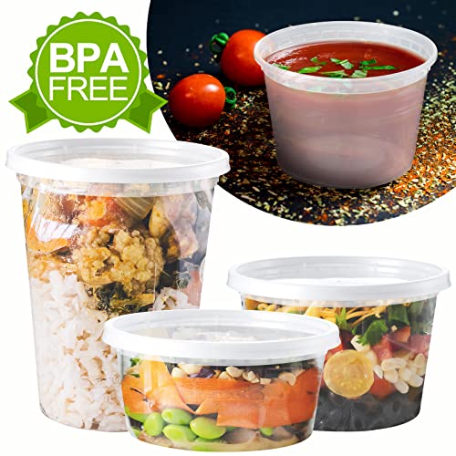 NEEBAKE 16 Oz Deli-Containers-with-Lids: [60 Set] Plastic Food-Storage-Containers-with-Lids, Microwaveable & Freezer Safe To-Go-Containers, Leak-proof BPA-Free Soup Overnight Oats Meal-Prep-Cont
