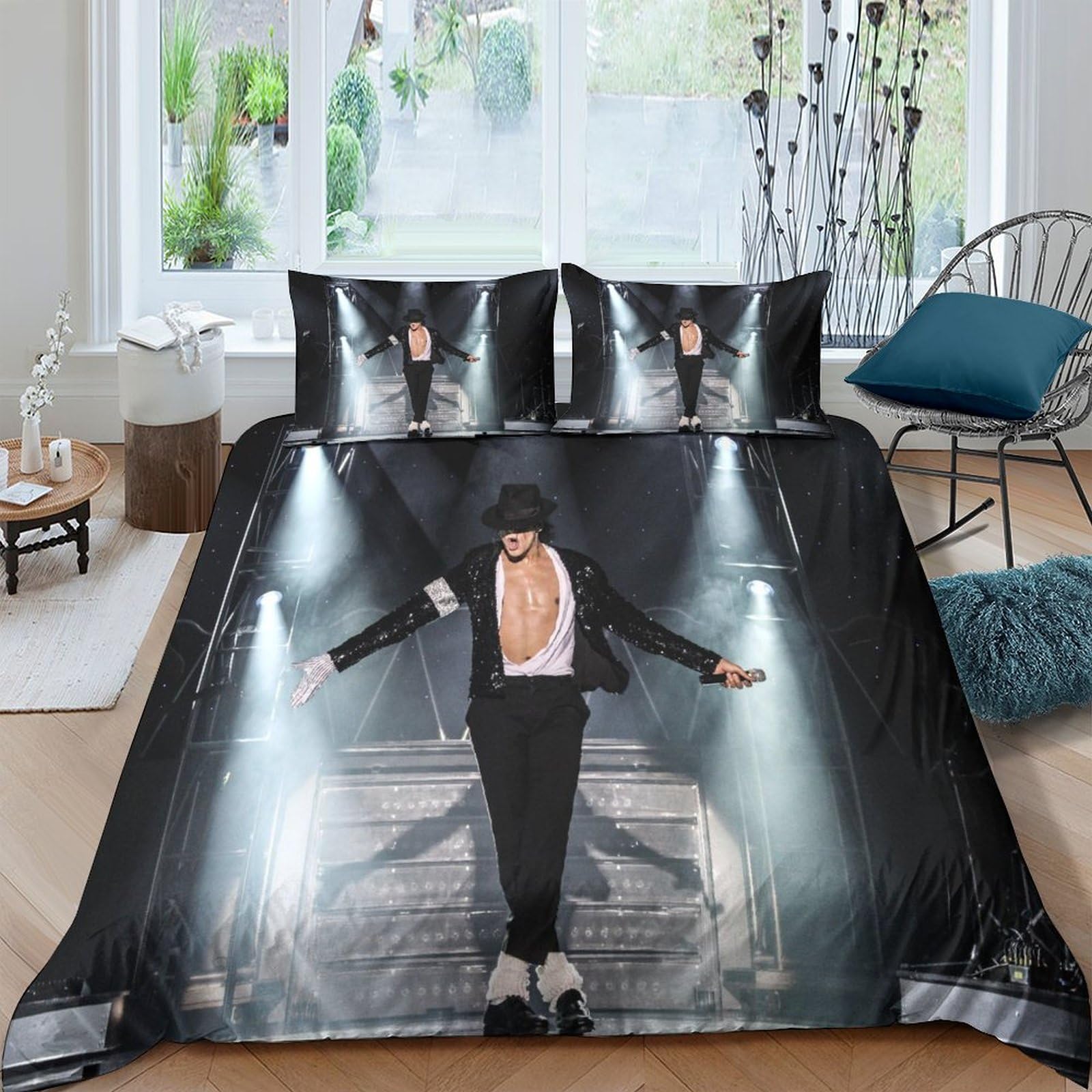 OBABO Michael Jackson Bedding Set Comforter Covers 3D Printedmichael Jackson Quilt Cover Duvet Cover 3 Pieces for Childrens and Adults with Pillowcases Microfiber with Zipper Closure Twin(173x218cm)