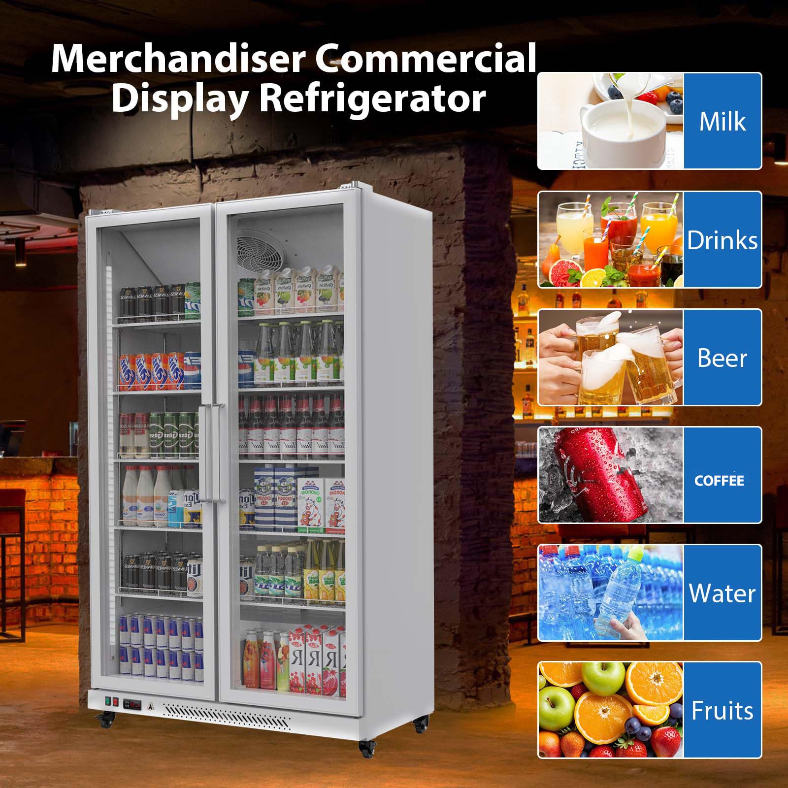 MERXENG Beverage Refrigerator, 28.3 Cu.ft Commercial Display Refrigerator Merchandiser for Home Restaurant Grocery Stores, 2 Glass Door Merchandiser Refrigerator, Back Bar Beverage Cooler