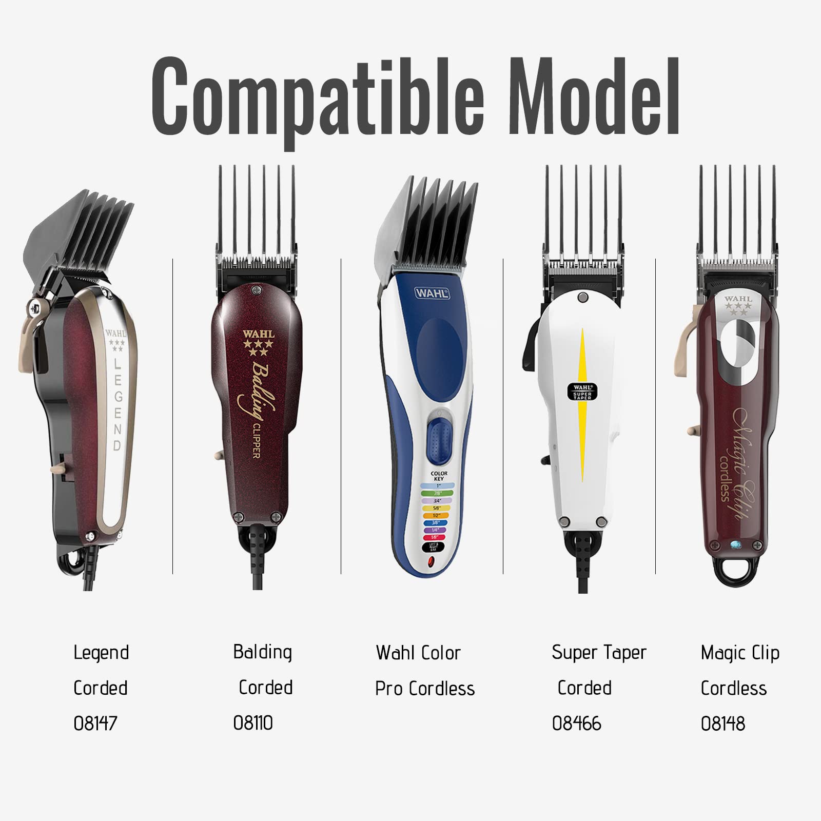 Extra Long Clipper Guards, 4 Set Premium Hair Clipper Guide Comb Set, NO.16 NO.14 NO.12 NO.10 Large Attachment combs, Guides Combs 2" 1.75" 1.5" 1.25" Lengths for Wahl Clipper (Blue)