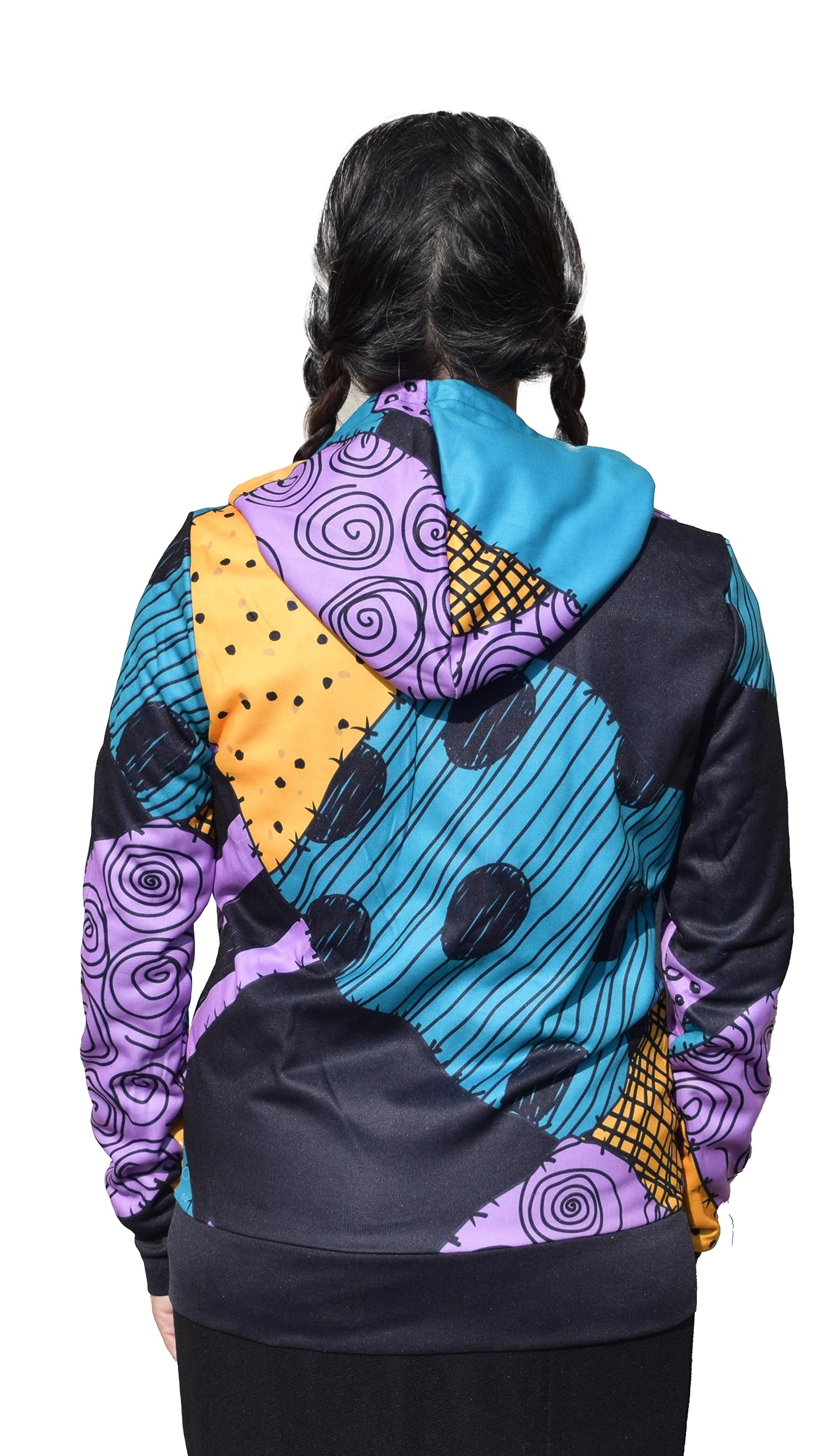 Disney Nightmare Before Christmas Jack Skellington Sally Reversible Costume Hoodie Sweatshirt(XS, Multicolor)