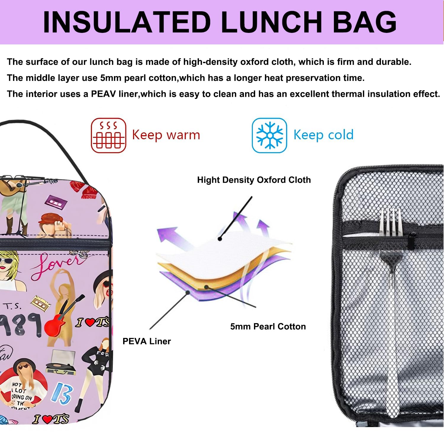 Insulated Lunch Bag, Large Capacity Lunch Box with Handle, Leakproof Portable Box for Adults, Portable Lunch Box for Travel Picnic Office Working 