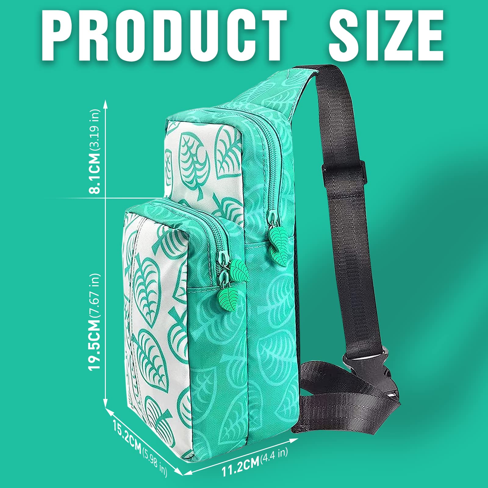GOLDCHAMP Travel Carrying Bag for Nintendo Switch/OLED Console, Joy-Con Grip & Dock,Leaf Crossing Design Shoulder Bag Storage Case Nylon Water Resistant Portable Crossbody Bag