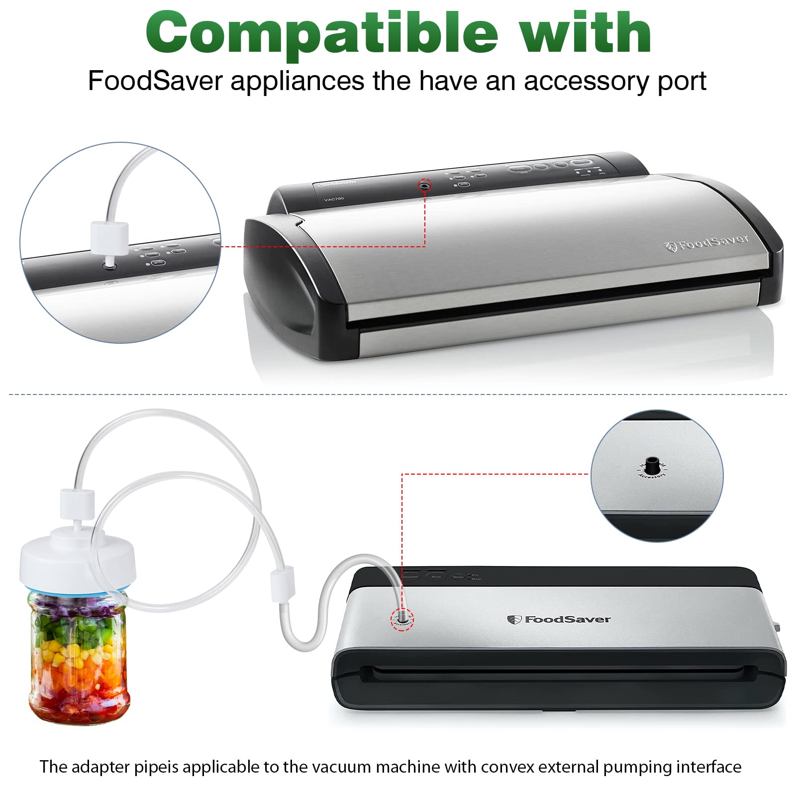 Jar Sealer for FoodSaver Vacuum Sealer, Canning Jars Vacuum Sealer Kit with Accessory Hose for Regular and Wide Mouth Mason Jars
