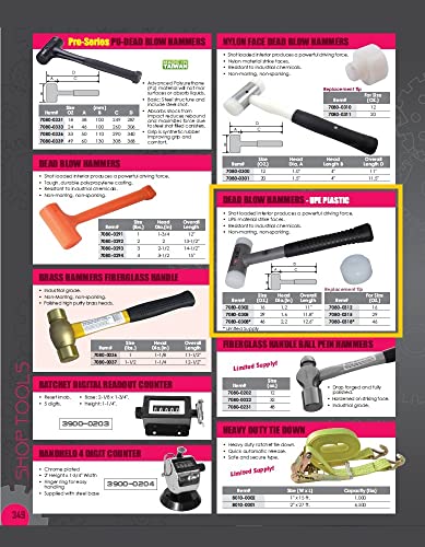HHIP Pro Series 7080-0302 Vertex Dead Blow Hammer, Deadblow Mallet w/UPE Plastic Face, 1.2β Diameter Steel Shot Head, Non-Marring, 16 oz