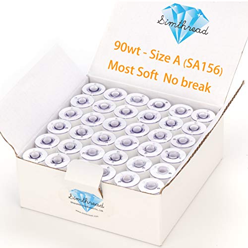 Simthread 144pcs White 90 Weight WT(60S/2) Prewound Bobbins Thread Size A Class 15 Plastic Sided for Brother Babylock Embroidery Thread Sewing Thread Machine DIY