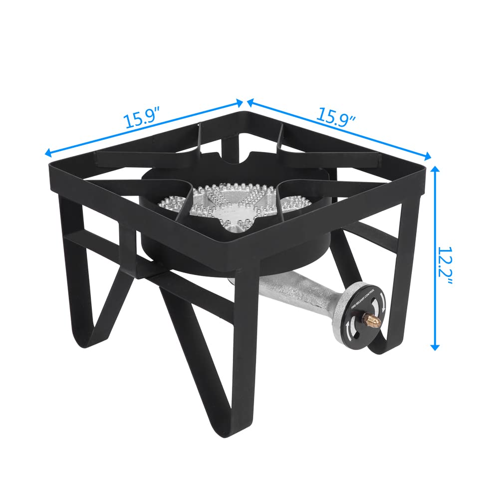 FRITHJILL Outdoor Stove Propane Gas Cooker with Adjustable 0-20Psi Regulator,20W BTU Propane Gas Single Burner Cast Iron Gas Cooker with Stand